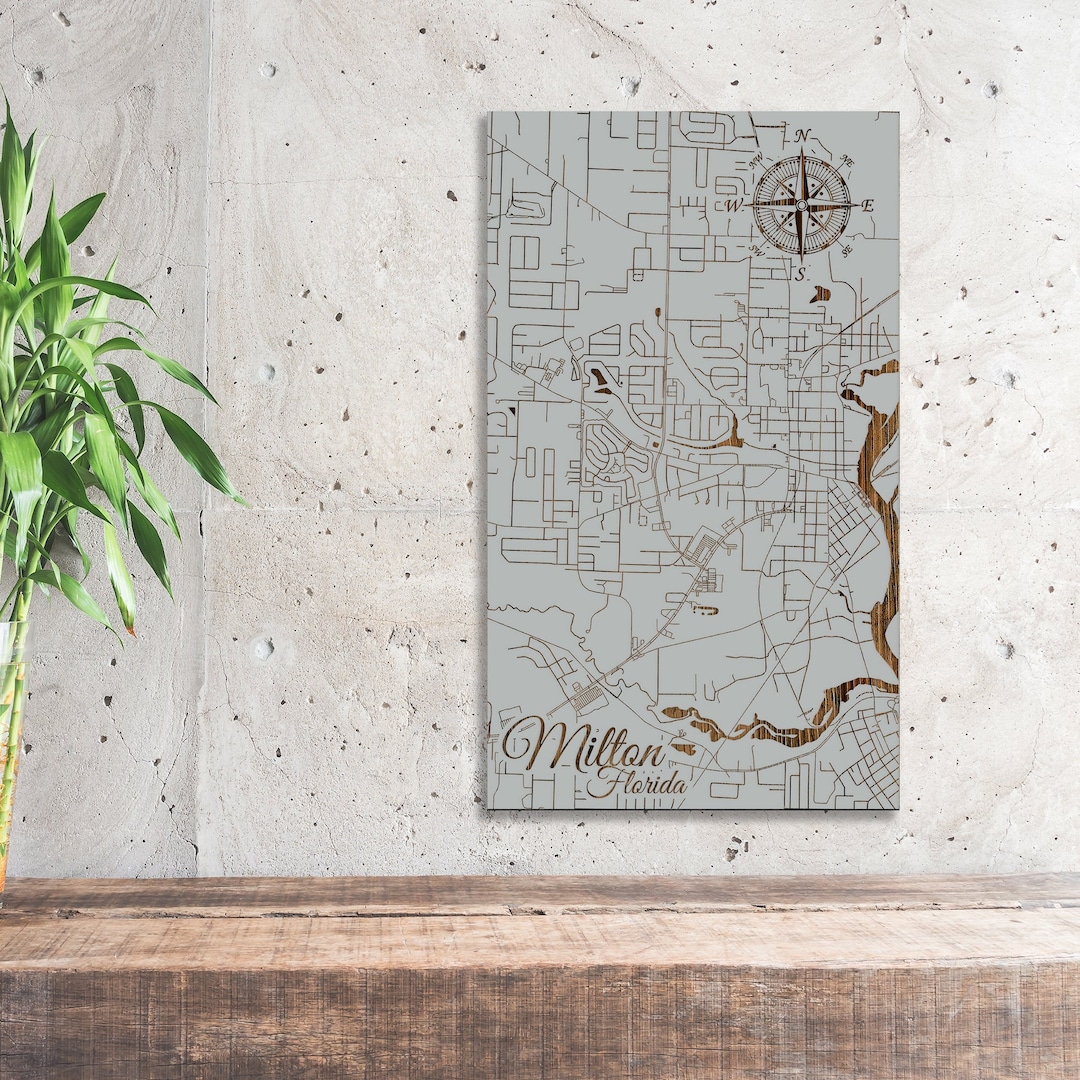 Florida: Milton Street Map; Wood Engraved Maps, Wall Art| Wood Wall ...