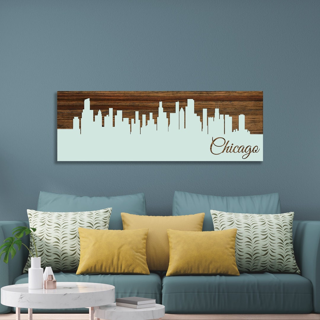 Chicago, Illinois Panoramic Skyline | Wood Engraved | Panoramic Wood ...