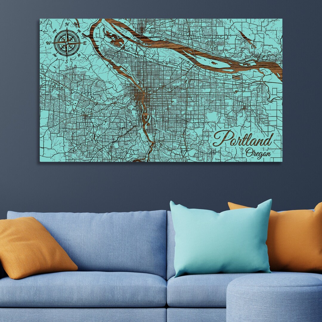 Portland, Oregon Street Map | Wood Wall Art | Wood Wall Map | Wood ...