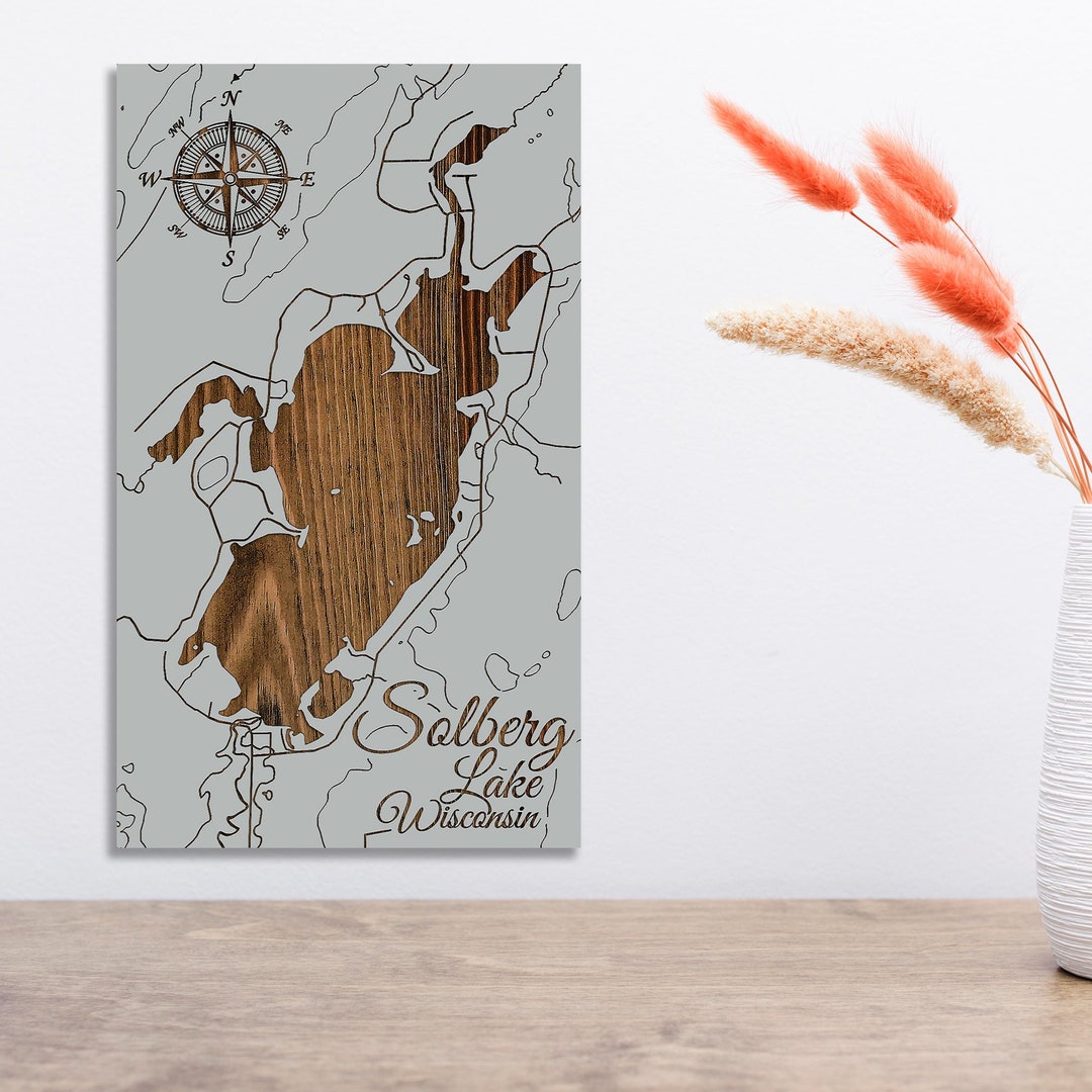 Wisconsin: Solberg Lake Map| Wood Wall Decor - Etsy