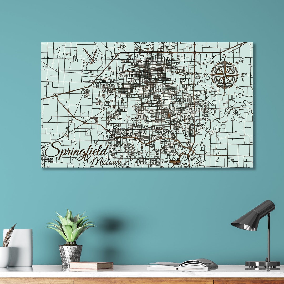 Springfield, Missouri Street Map | Wood Wall Art | Wood Wall Map | Wood ...