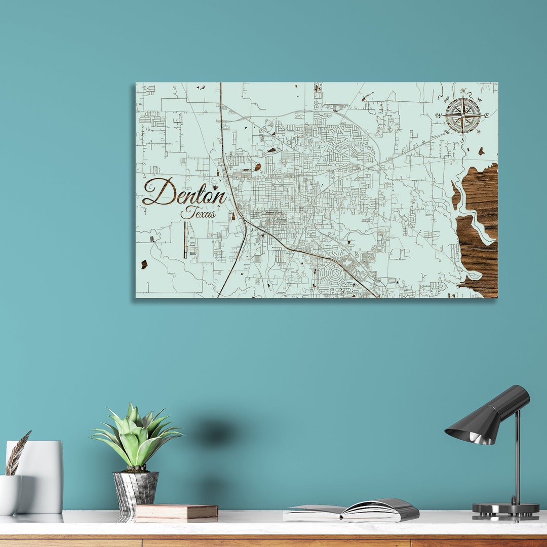 Denton, Texas Street Map | Wood Wall Art | Wood Wall Map | Wood ...