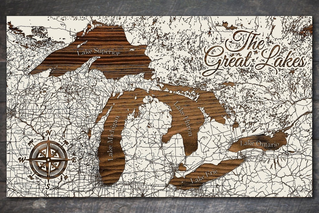 Great Lakes Street Map; Wood Engraved Map, Wall Art| Wood Wall Decor - Etsy