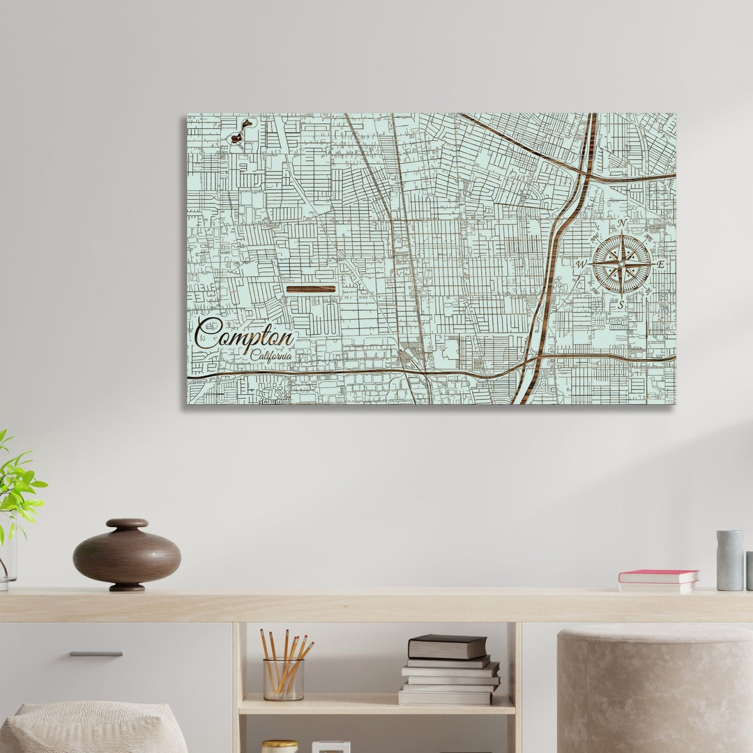 Compton, California Street Map | Wood Wall Art | Wood Wall Map | Wood ...