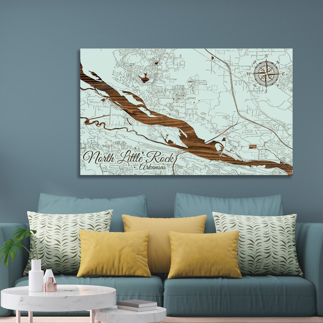 Arkansas: North Little Rock Street Map; Wood Engraved Maps, Wall Art ...