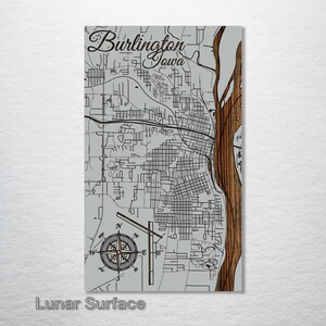 Iowa: Burlington Street Map; Wood Engraved Map, Wall Art| Wood Wall ...