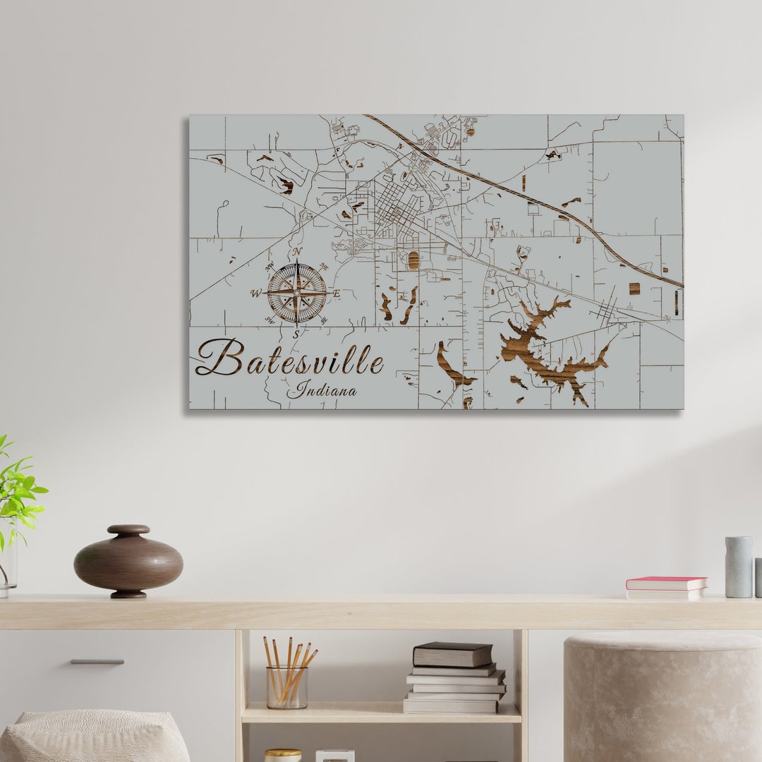 Batesville, Indiana Street Map: Wood Engraved Wall Art - Etsy