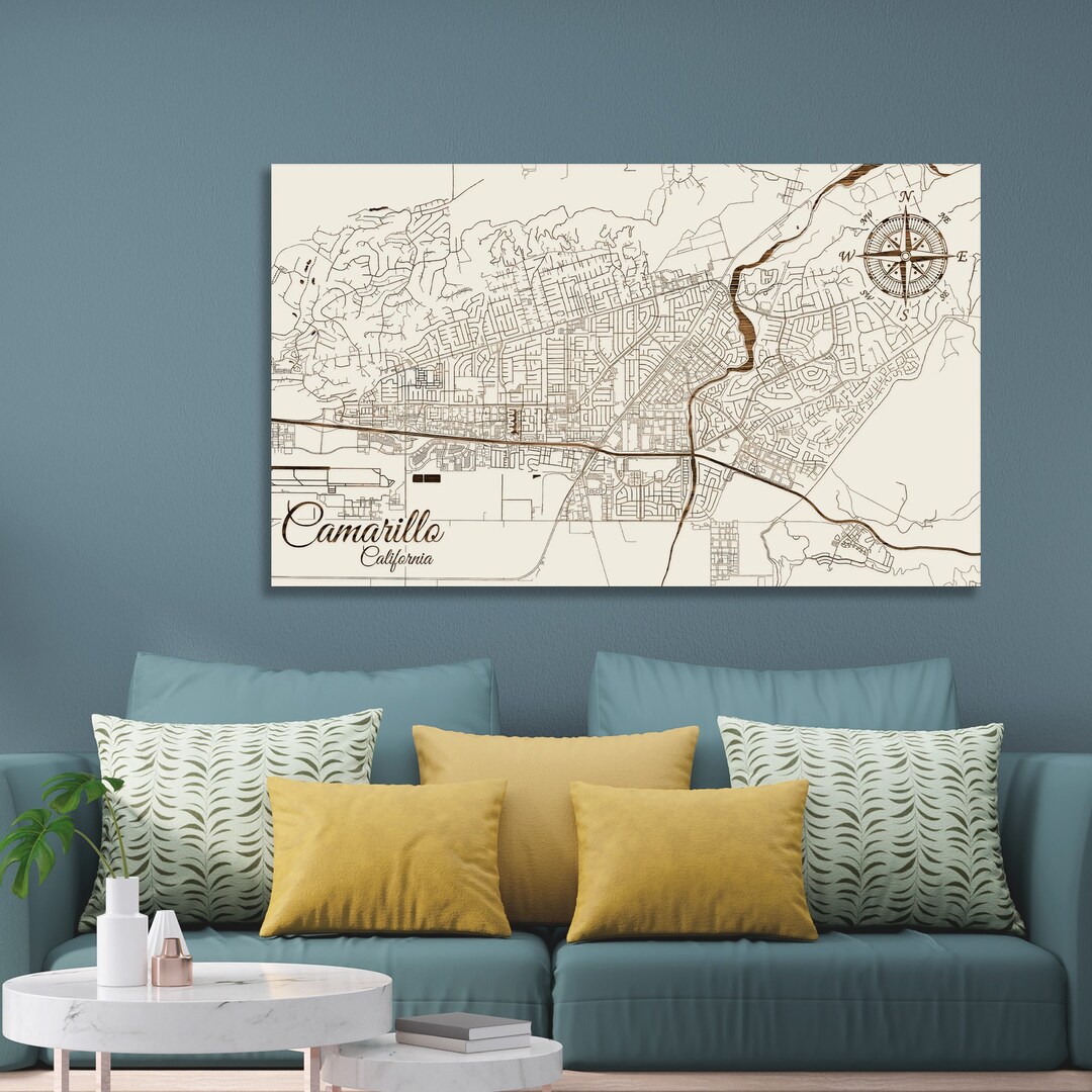 Camarillo, California Street Map | Wood Engraved Maps, Wall Art| Wood ...