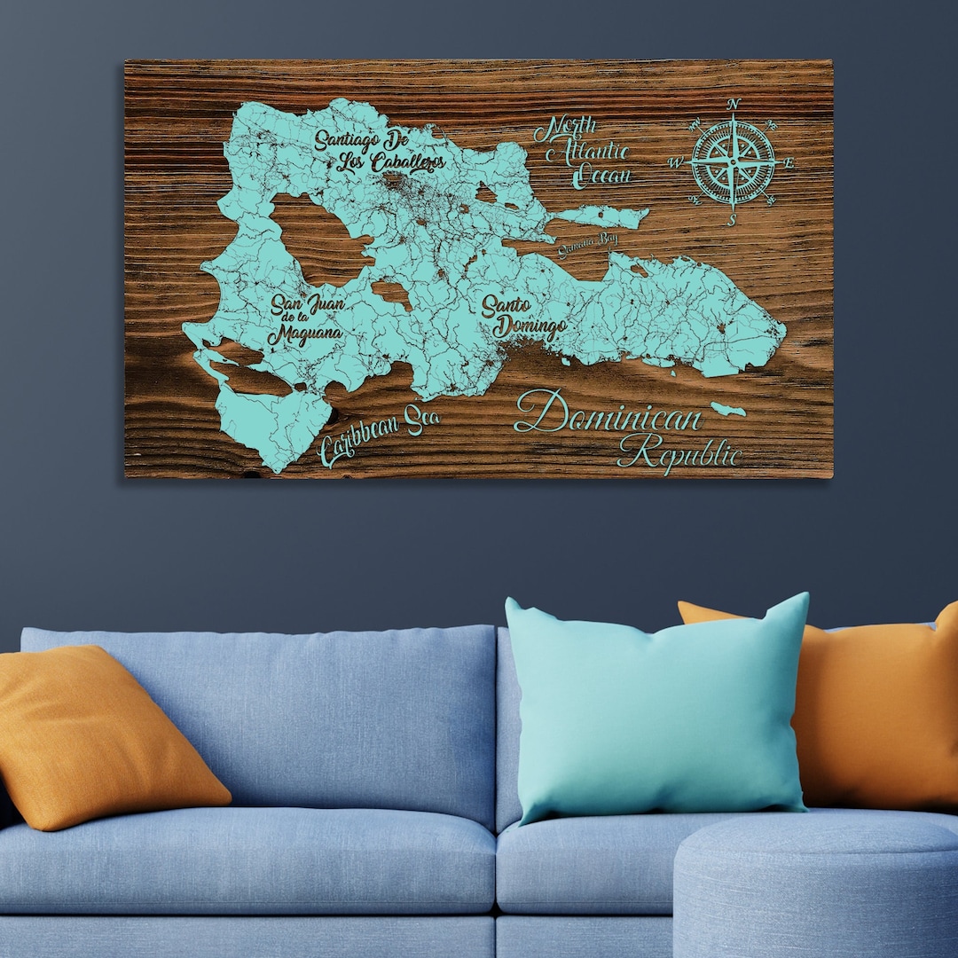 Dominican Republic Map: Caribbean Wood Engraved Wall Art - Etsy