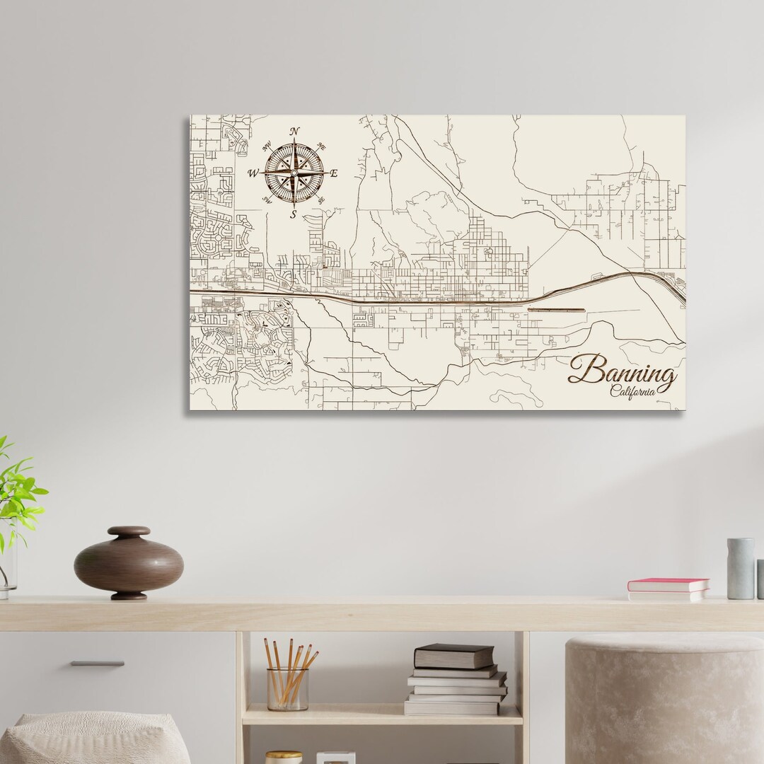 California: Banning Street Map; Wood Engraved Maps, Wall Art| Wood Wall ...
