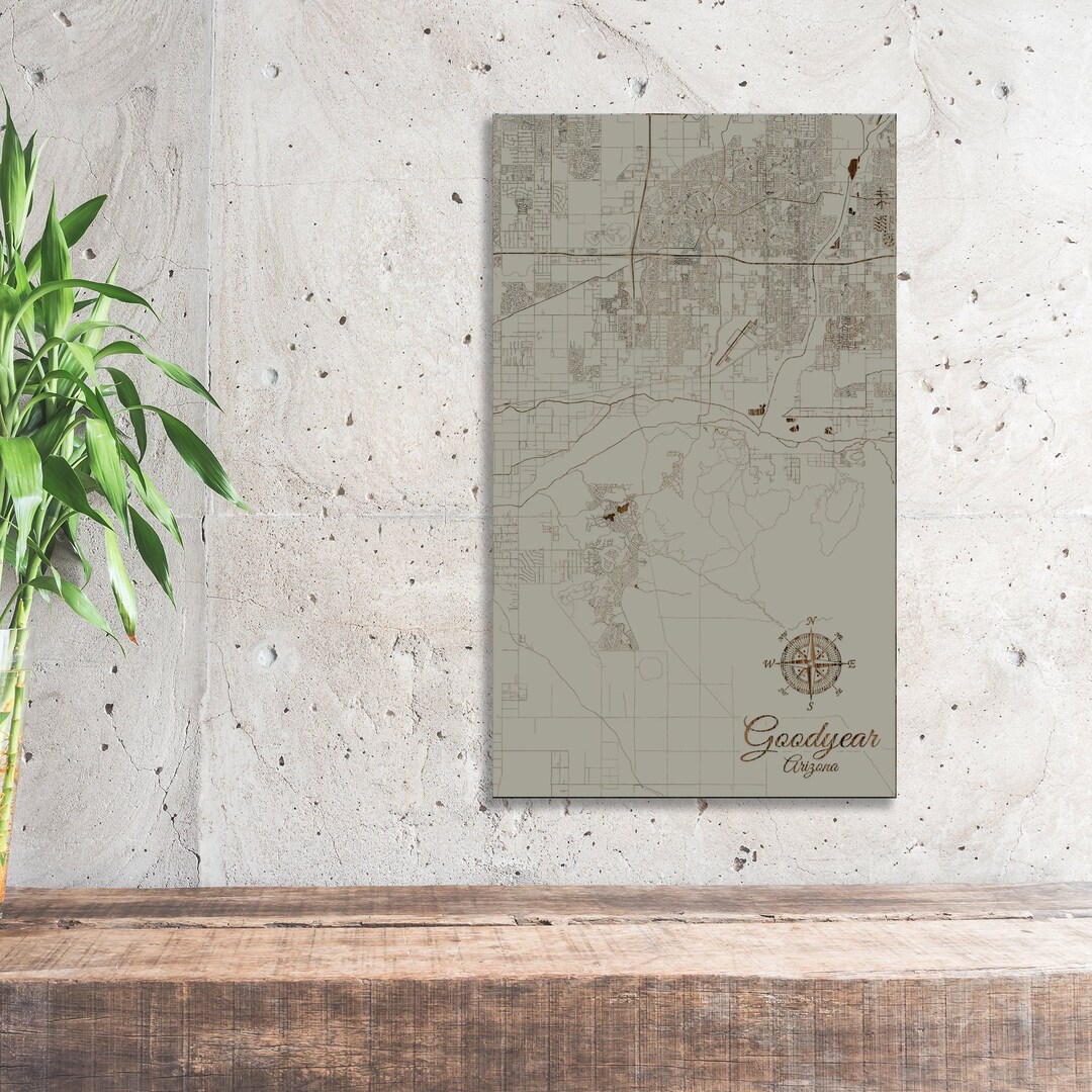 Arizona: Goodyear Street Map; Wood Engraved Maps, Wall Art| Wood Wall ...