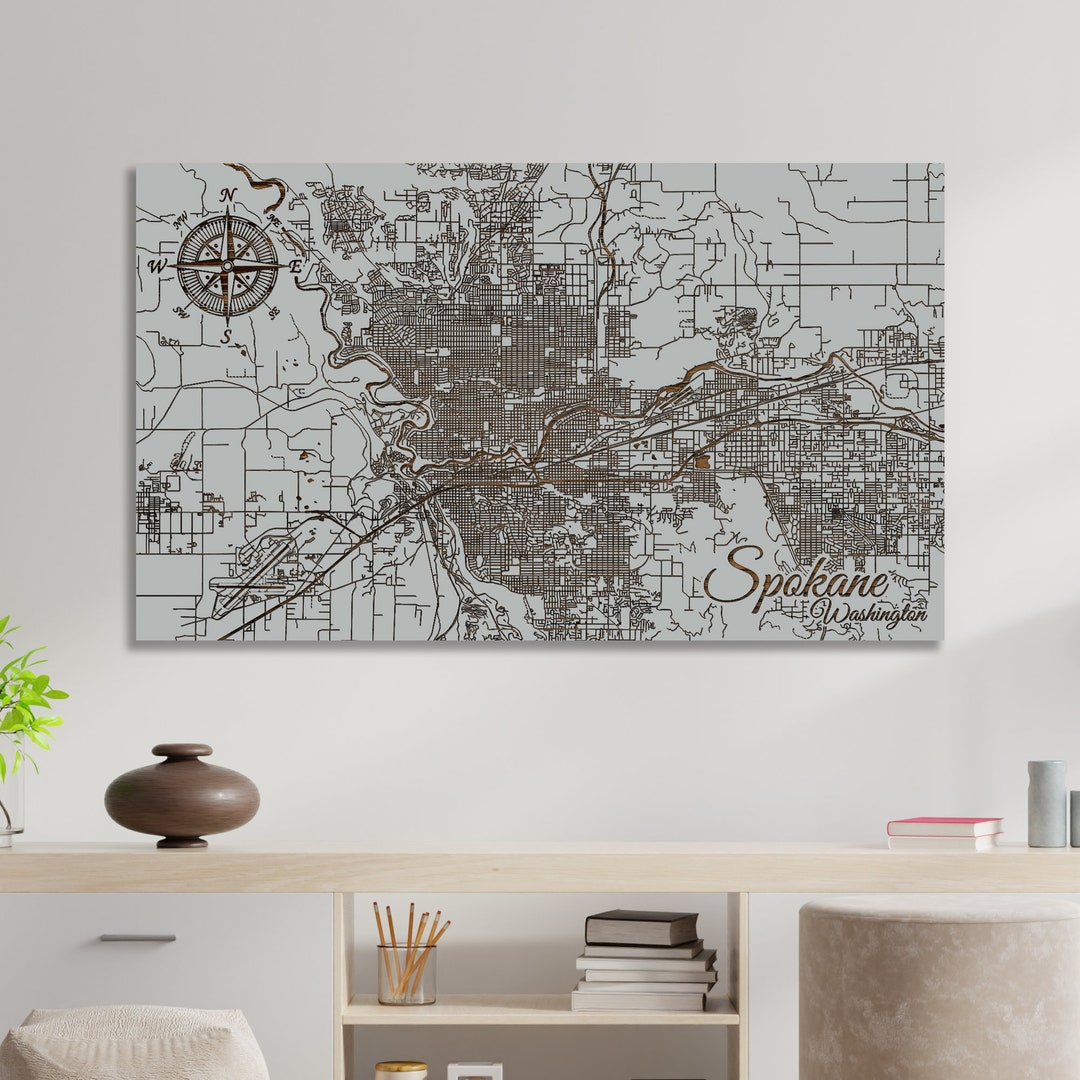 Spokane, Washington Street Map | Wood Wall Art | Wood Wall Map | Wood ...