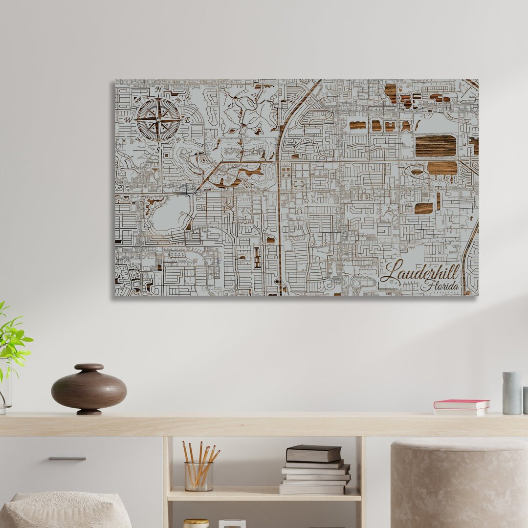 Lauderhill Florida Street Map: Wood Engraved Wall Art - Etsy