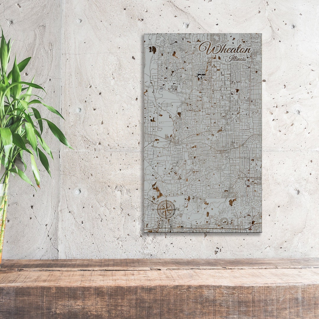 Illinois: Mapa de calles de Wheaton Mapas grabados en madera - Etsy España