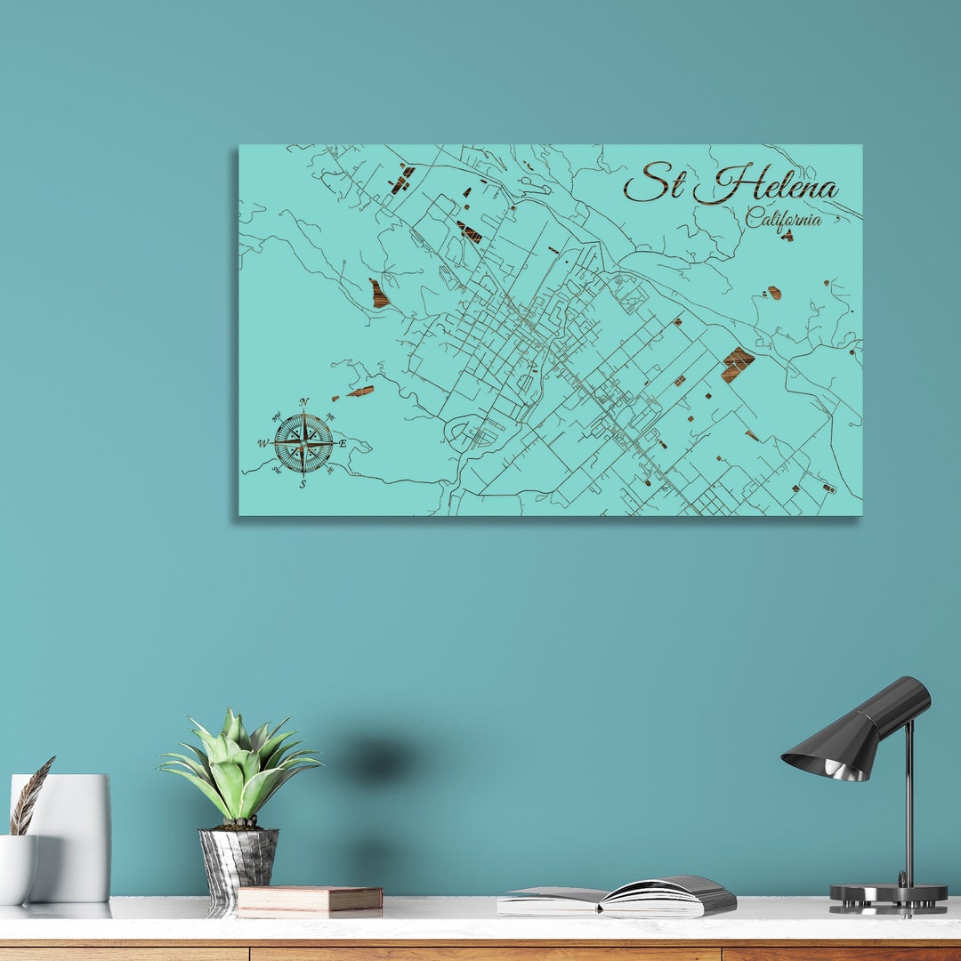 California: St. Helena Street Map; Wood Engraved Maps, Wall Art| Wood ...