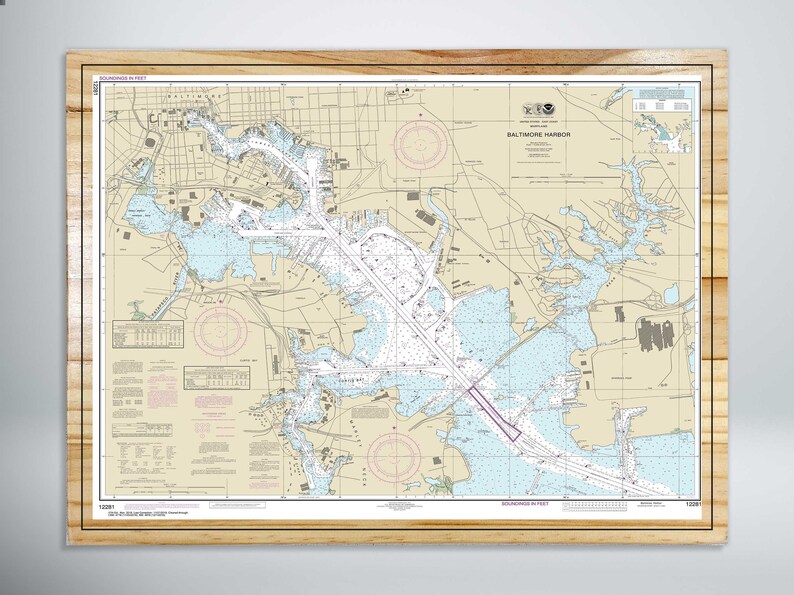 Baltimore Harbor Nautical Chart: Coastal Wall Art on Pine Wood - Etsy