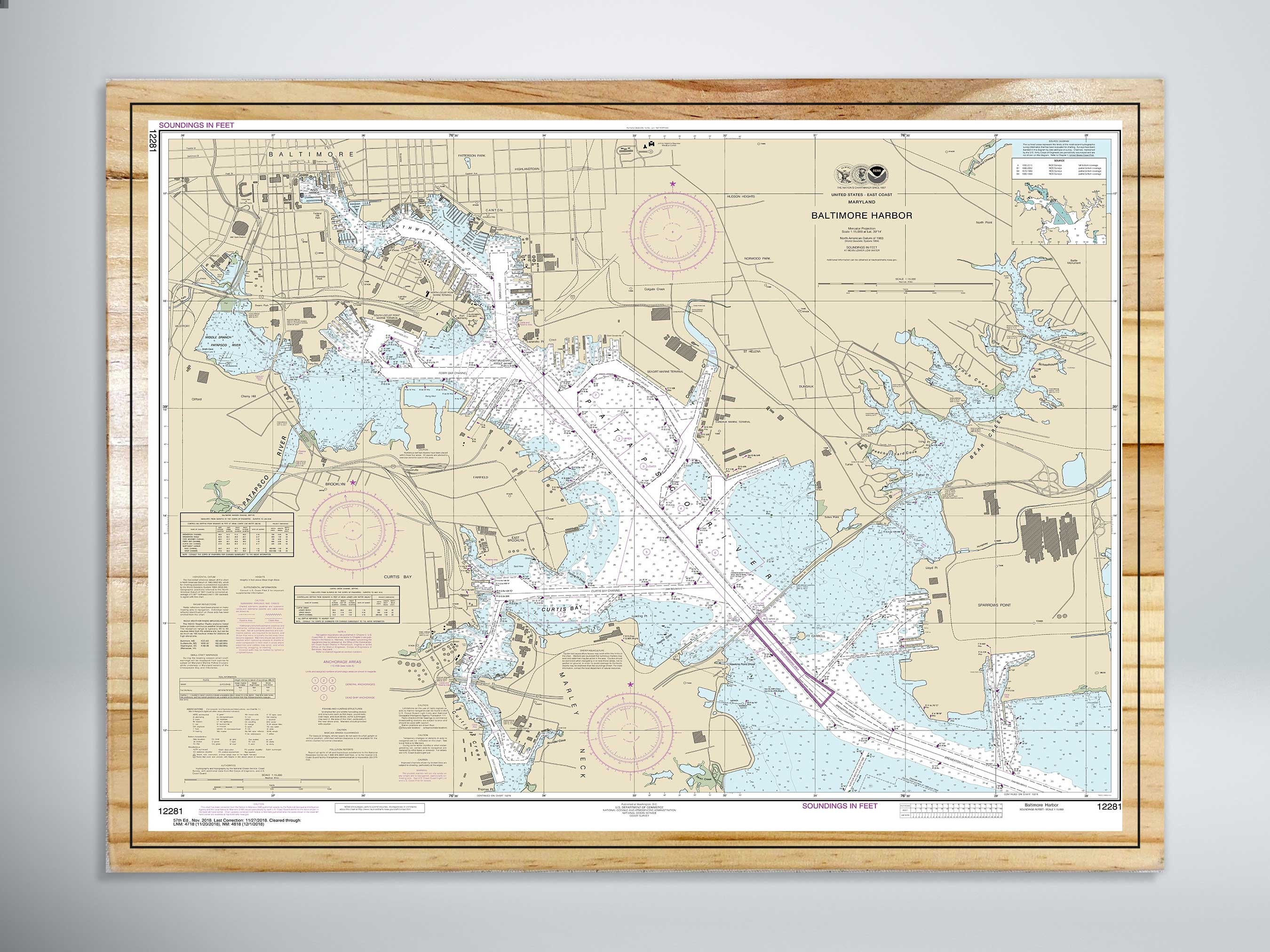 Baltimore Harbor Nautical Chart: Coastal Wall Art on Pine Wood - Etsy