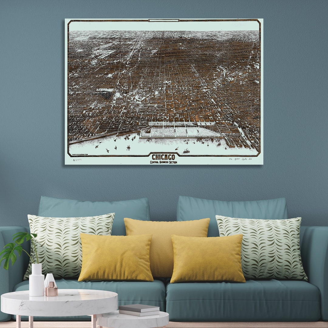 1916 Chicago Business Section Map; Wood Engraved Maps, Wall Art| Wood ...