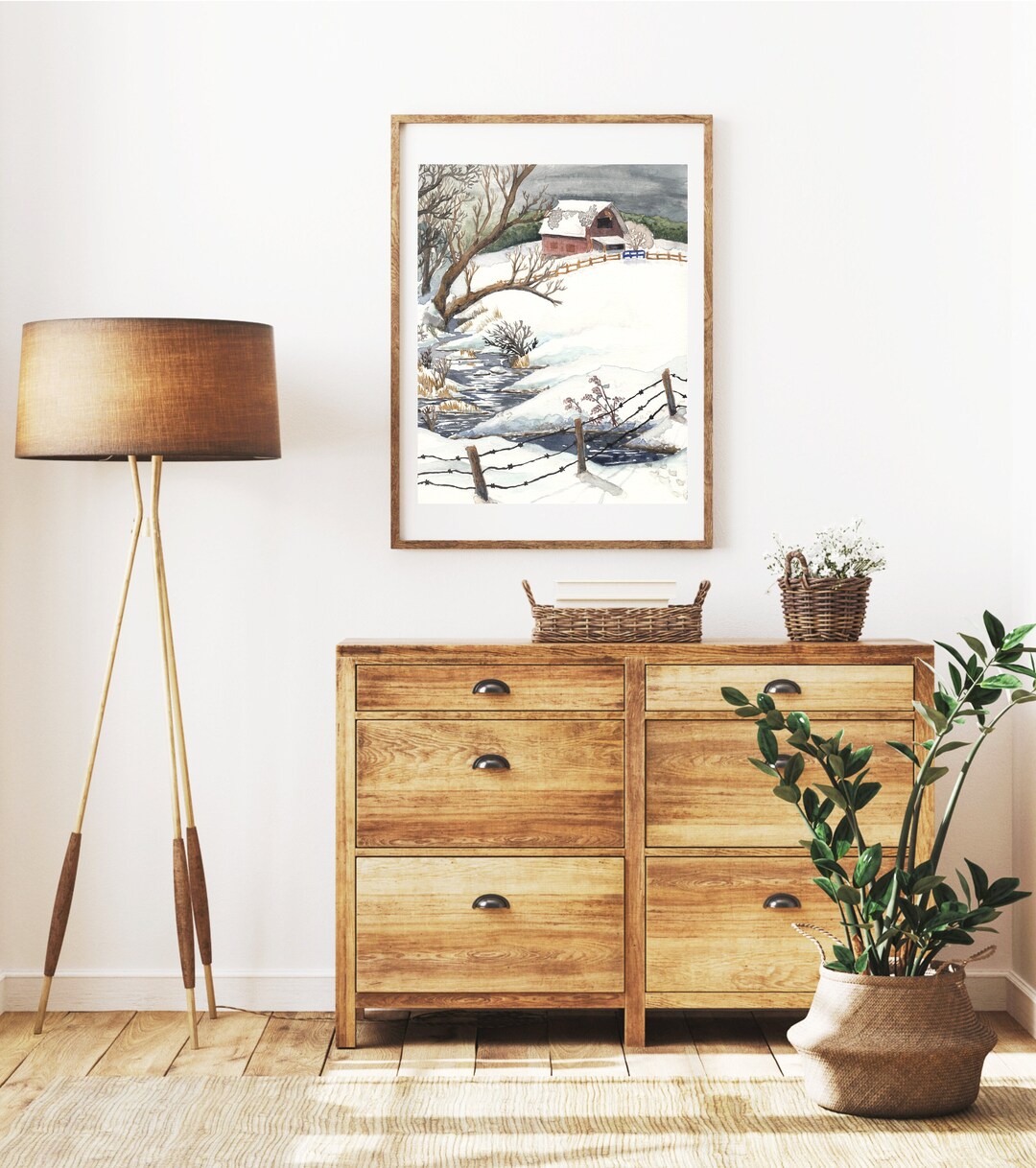 DIGITAL DOWNLOAD, Snowy Winter Homestead Watercolor Printable Wall Art ...