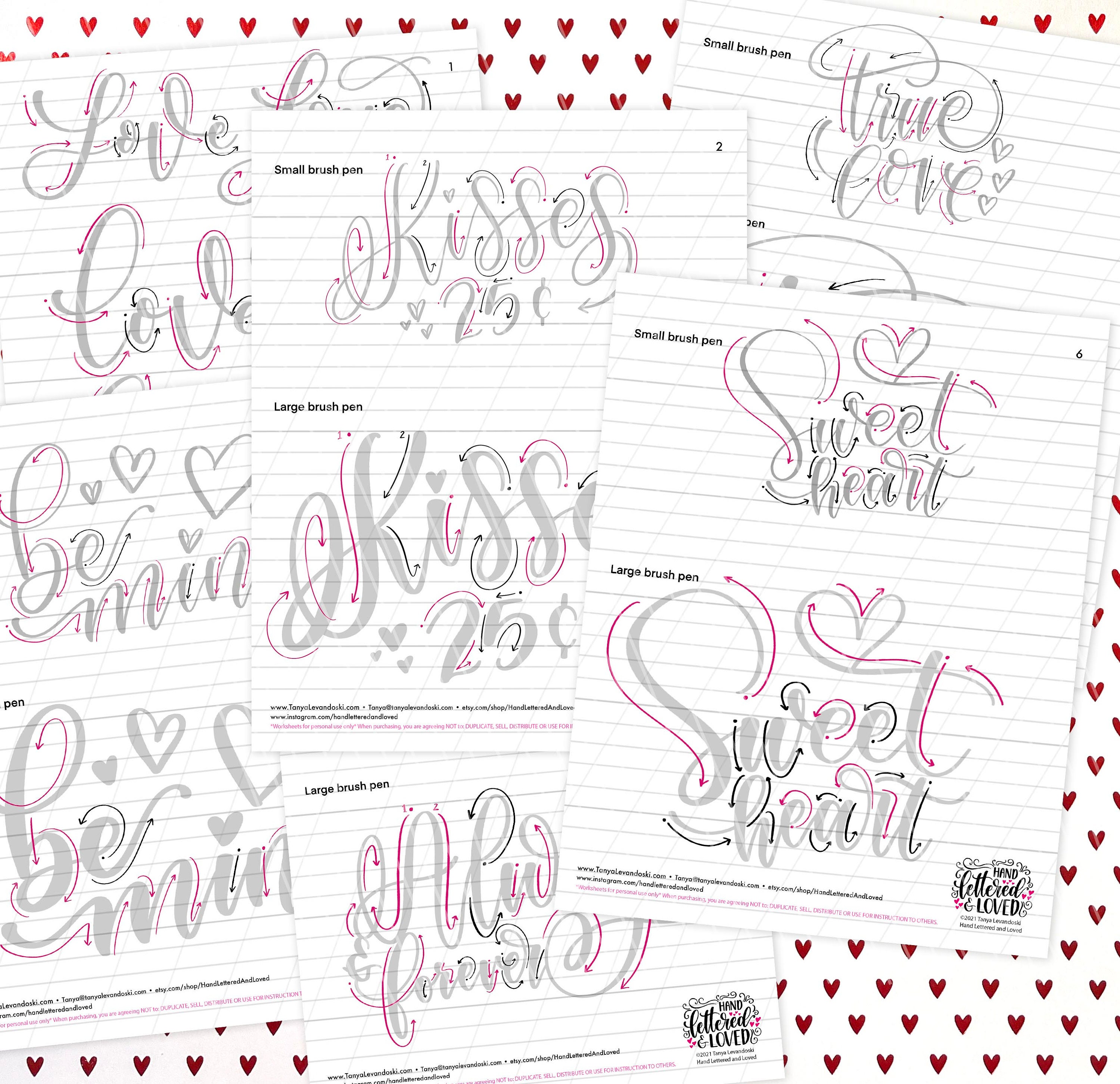 Brush Lettering Tracing Templates Modern Brush Calligraphy Worksheets ...