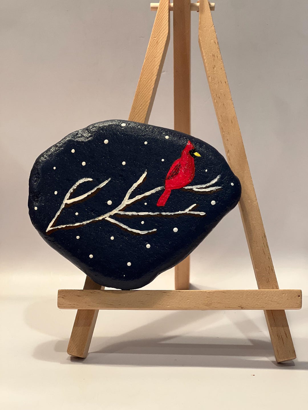 Winter Cardinal Hand Painted on River Rock - Etsy