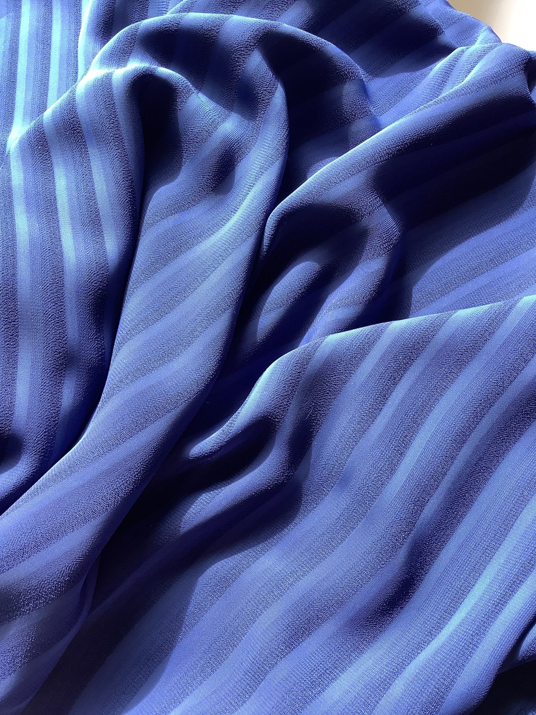 Polyester Veil Fabric, Blue Background, Tone-on-tone Stripes, Sold by ...