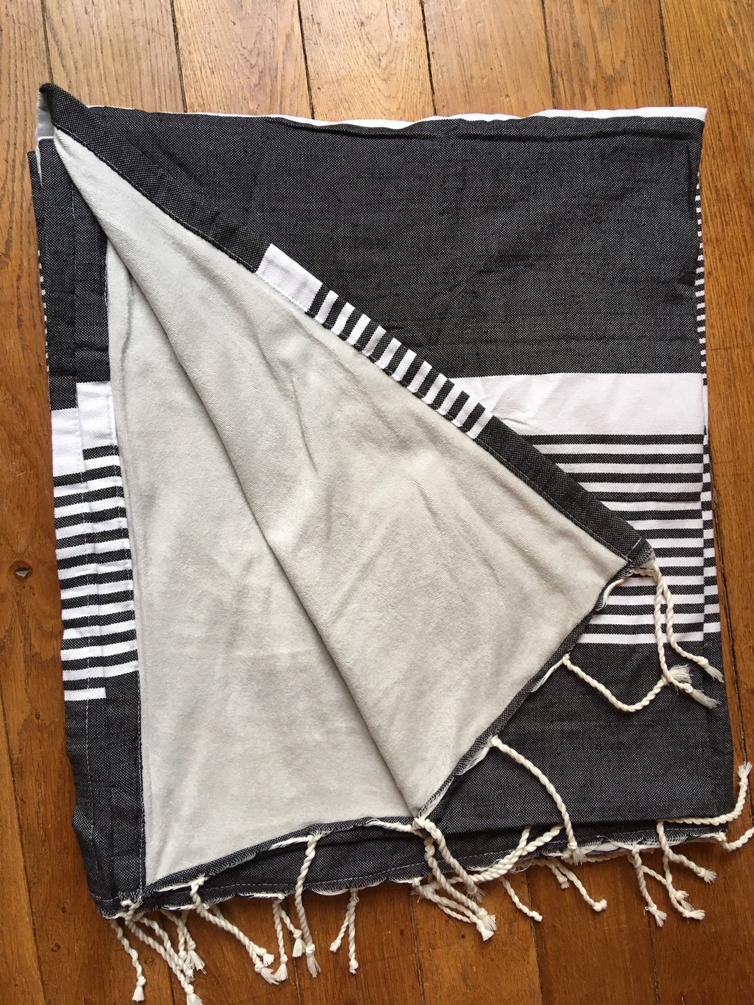 Fouta Cotton, Lined Sponge, Dark Grey Tones White Stripes - Etsy