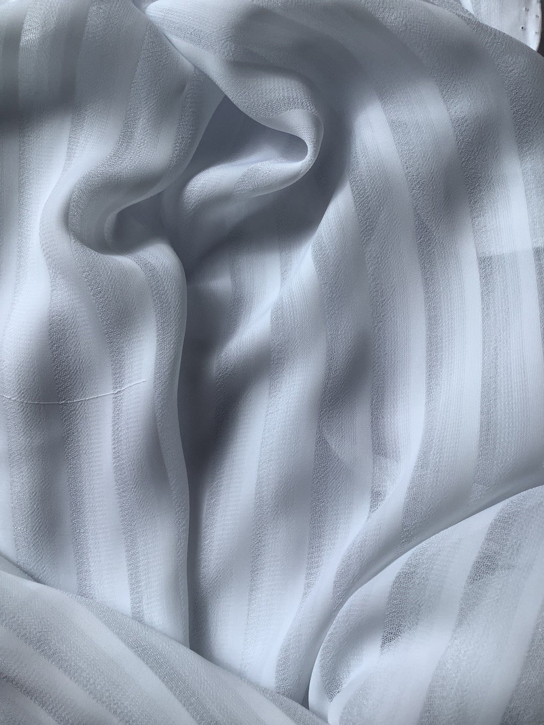 Polyester Veil Fabric, White Background, Tone-on-tone Stripes, Sold by ...