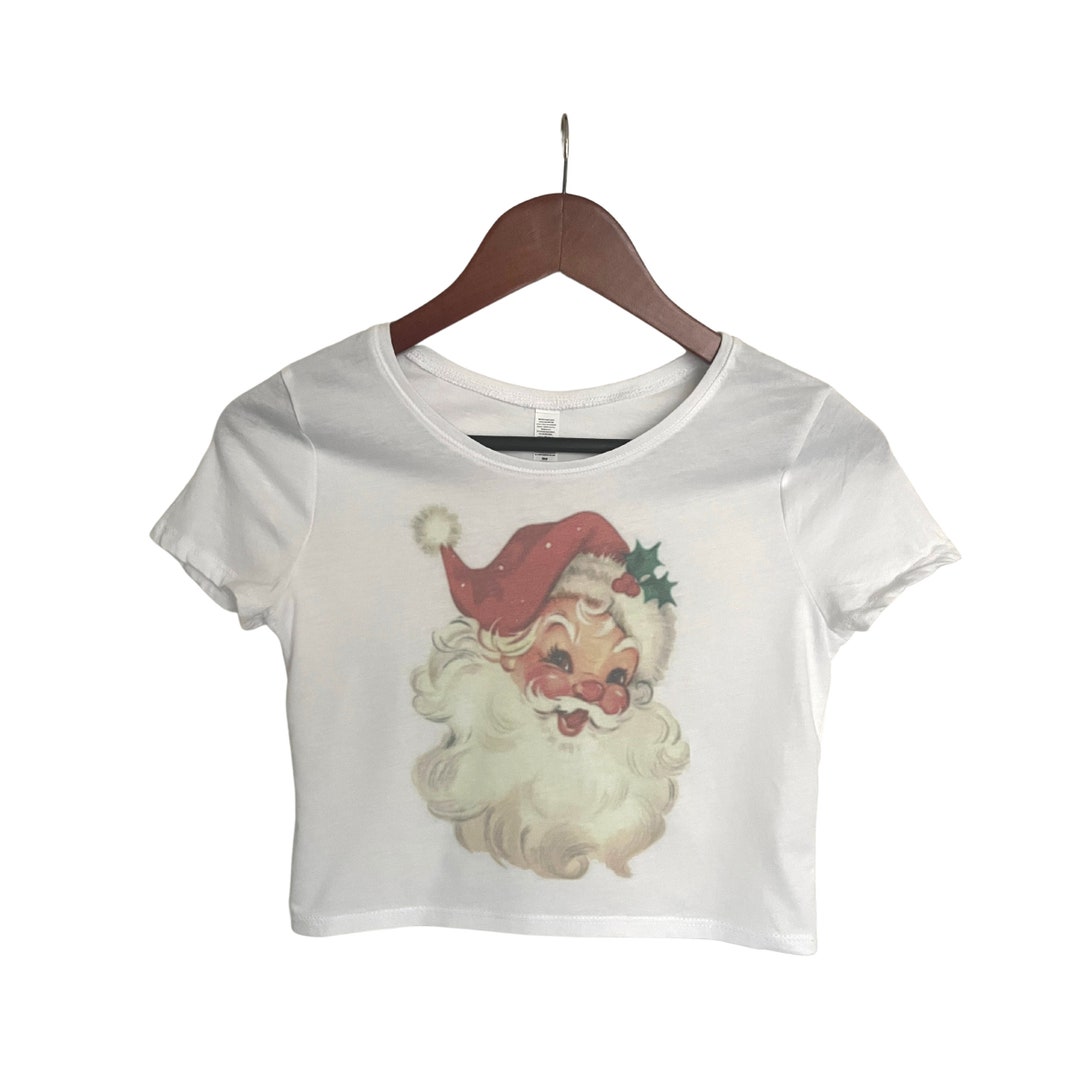 Christmas Crop Top, Vintage Santa Crop Top, Retro Faded Top, Casual ...