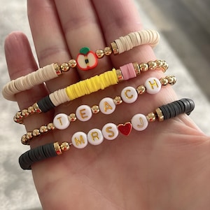Teacher Bracelets/teacher Gifts/ Pencil Bracelet/heishi Bracelets/ Name Bracelet/teacher ...
