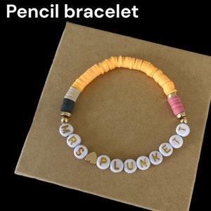 Teach Bracelet Teacher Bracelets/teacher Gifts/ Pencil Bracelet/heishi Bracelets/ Name Bracelet ...