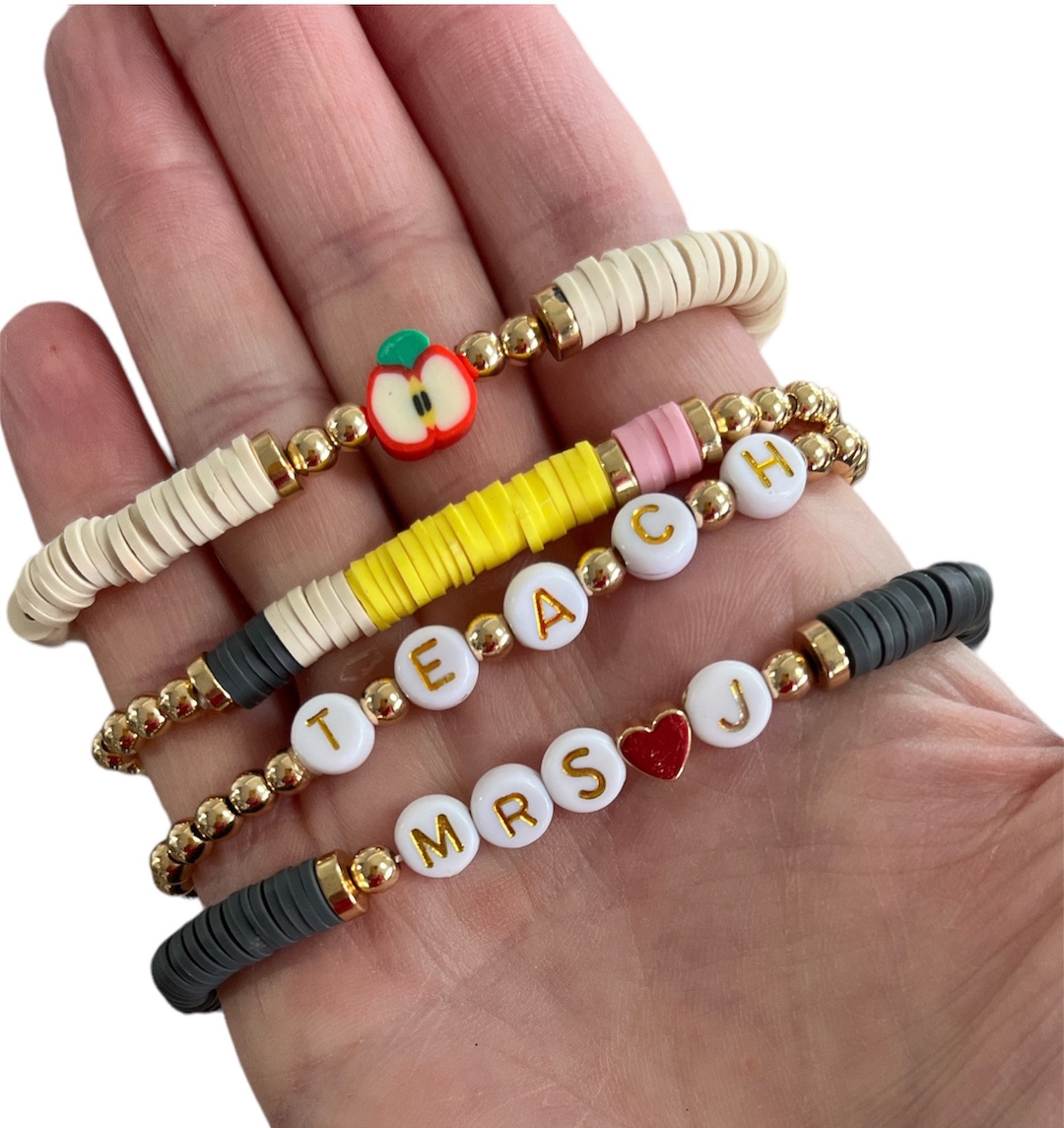 Teacher Bracelets/teacher Gifts/ Pencil Bracelet/heishi Bracelets/ Name Bracelet/teacher ...