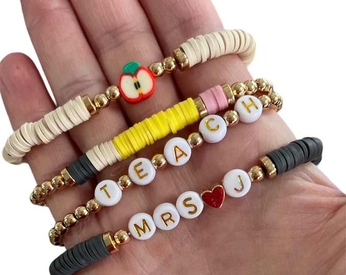 Teacher Bracelets/teacher Gifts/ Pencil Bracelet/heishi Bracelets/ Name Bracelet/teacher ...
