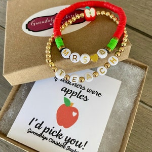 Teacher Gifts /teacher Jewelry Teacher Gifts/ Apple Bracelet/heishi Bracelets/ Name Bracelet - Etsy