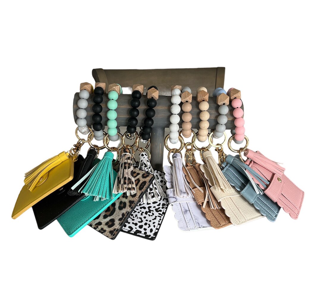 Silicone Bead Keychain Bracelet Wallet/ Beaded Wristlet Keychain ...