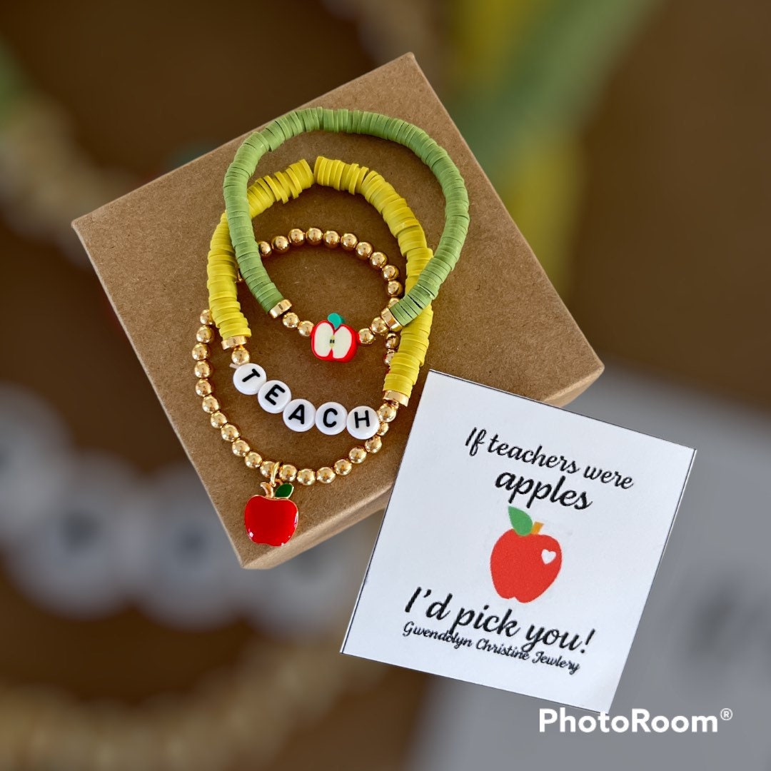 Teach Bracelet /teacher Jewelry /teacher Gifts/ Apple Bracelet/beaded ...
