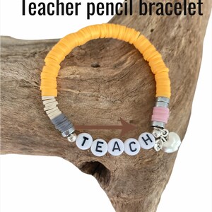 Teach Bracelet Teacher Bracelets/teacher Gifts/ Pencil Bracelet/heishi Bracelets/ Name Bracelet ...