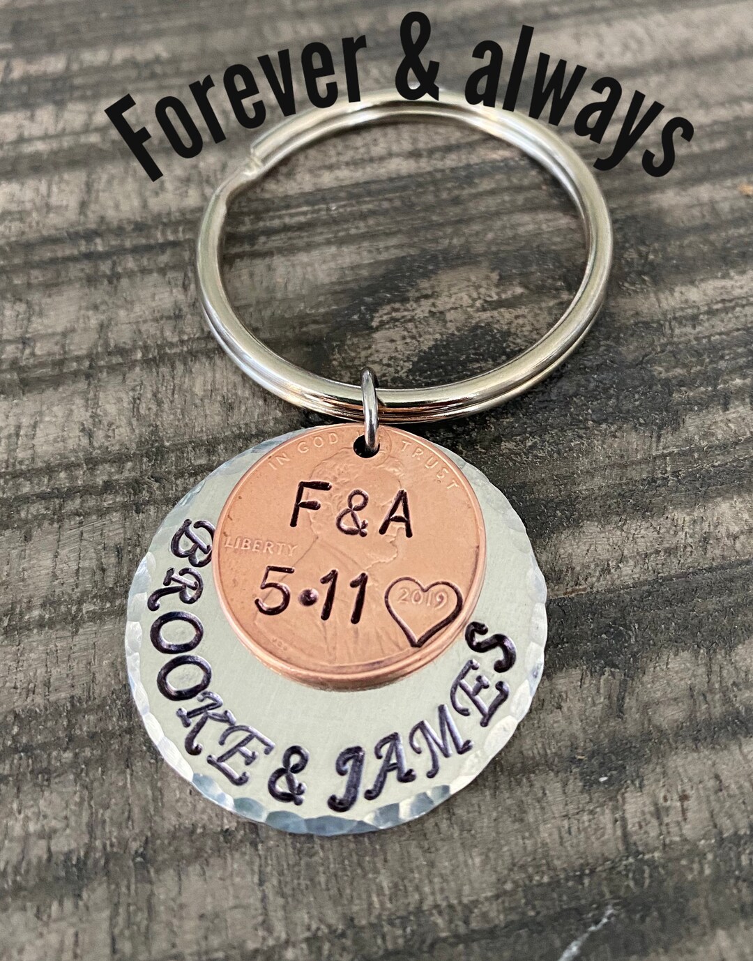 Anniversary Stamped Penny Keychain- Couples Keychain Forever and Always ...