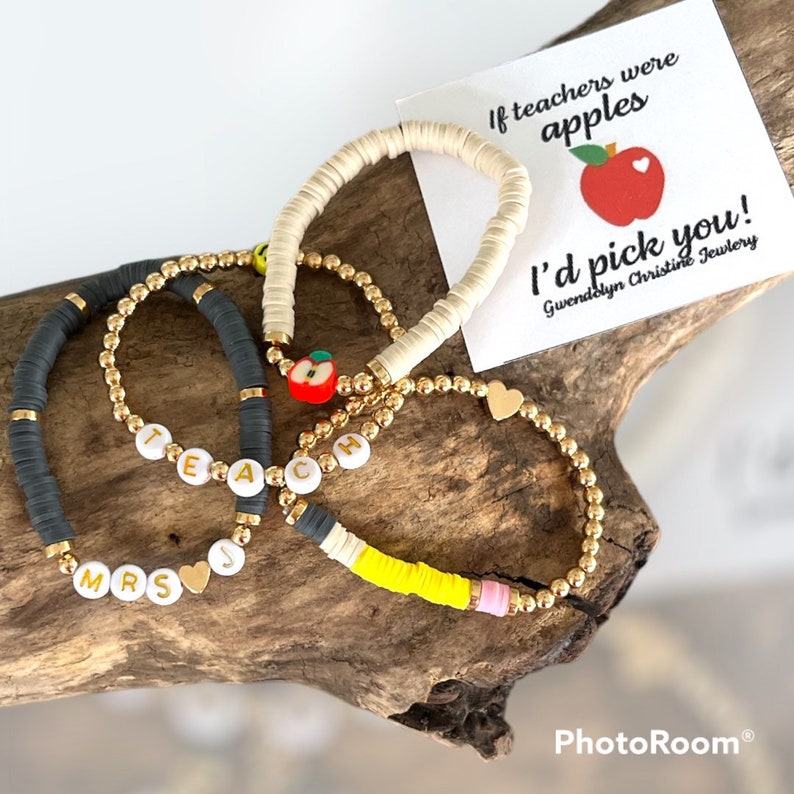 Teacher Bracelets/teacher Gifts/ Pencil Bracelet/heishi Bracelets/ Name ...