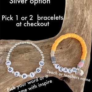 Teach Bracelet Teacher Bracelets/teacher Gifts/ Pencil Bracelet/heishi Bracelets/ Name Bracelet ...