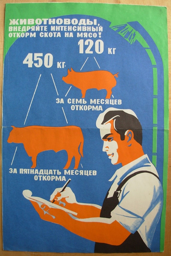 Soviet Russian Original POSTER Animal breeders introduce | Etsy