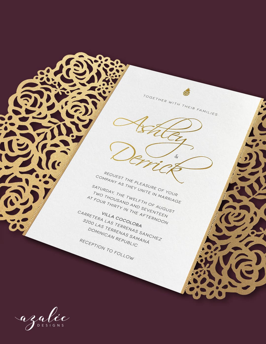 Gold Laser Cut Gold Foil Wedding Invitation - Etsy