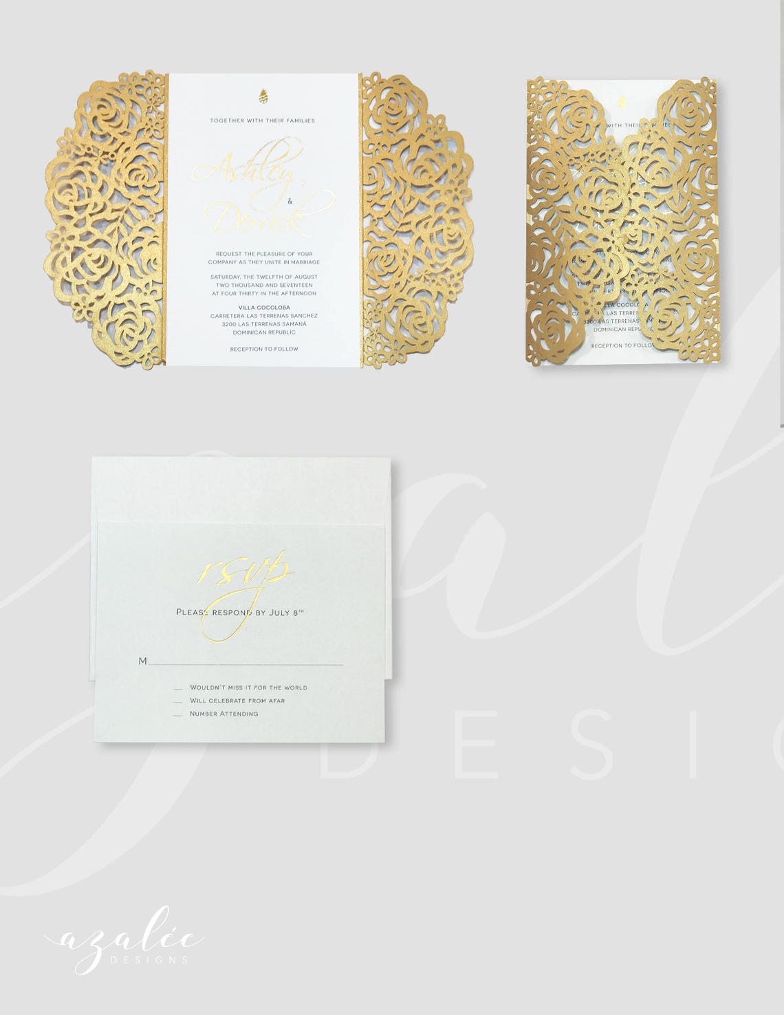 Gold Laser Cut Gold Foil Wedding Invitation - Etsy
