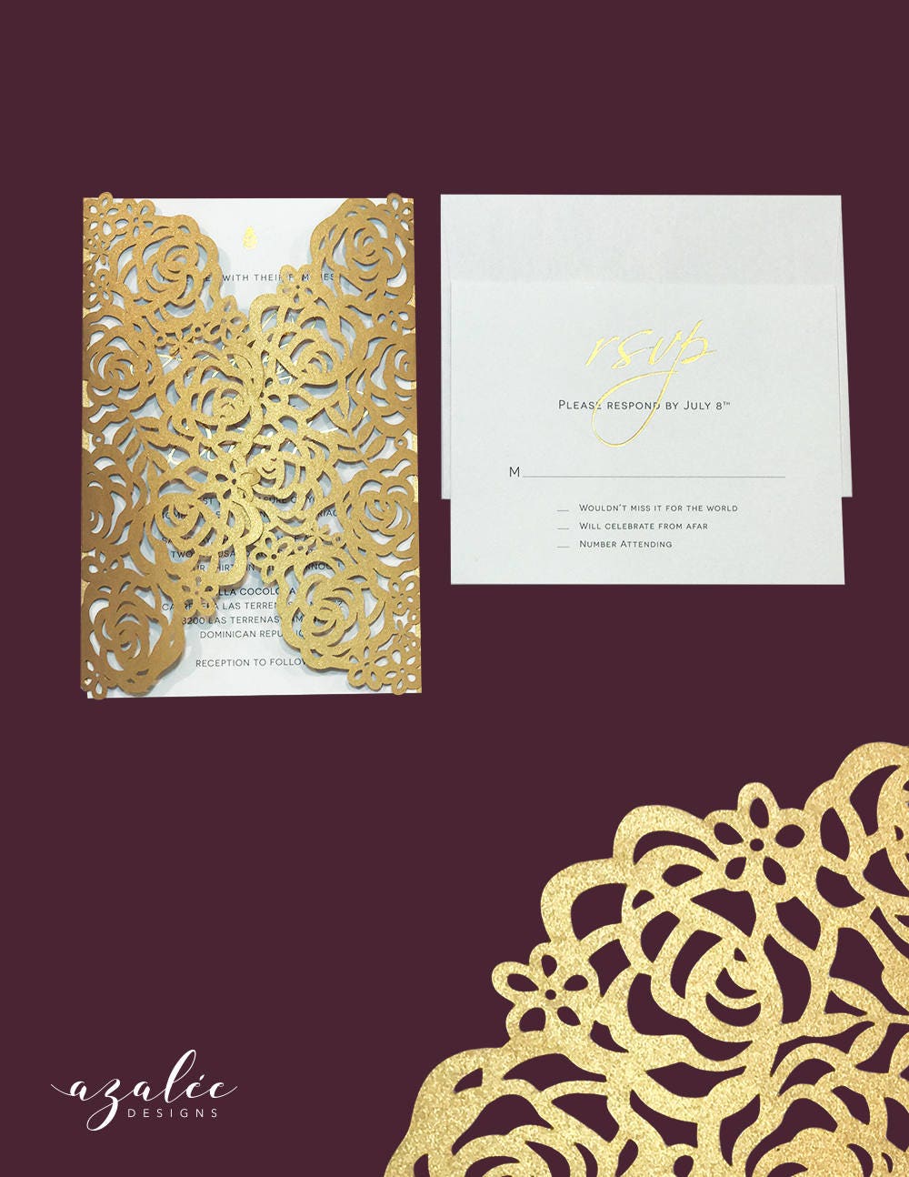 Gold Laser Cut Gold Foil Wedding Invitation - Etsy