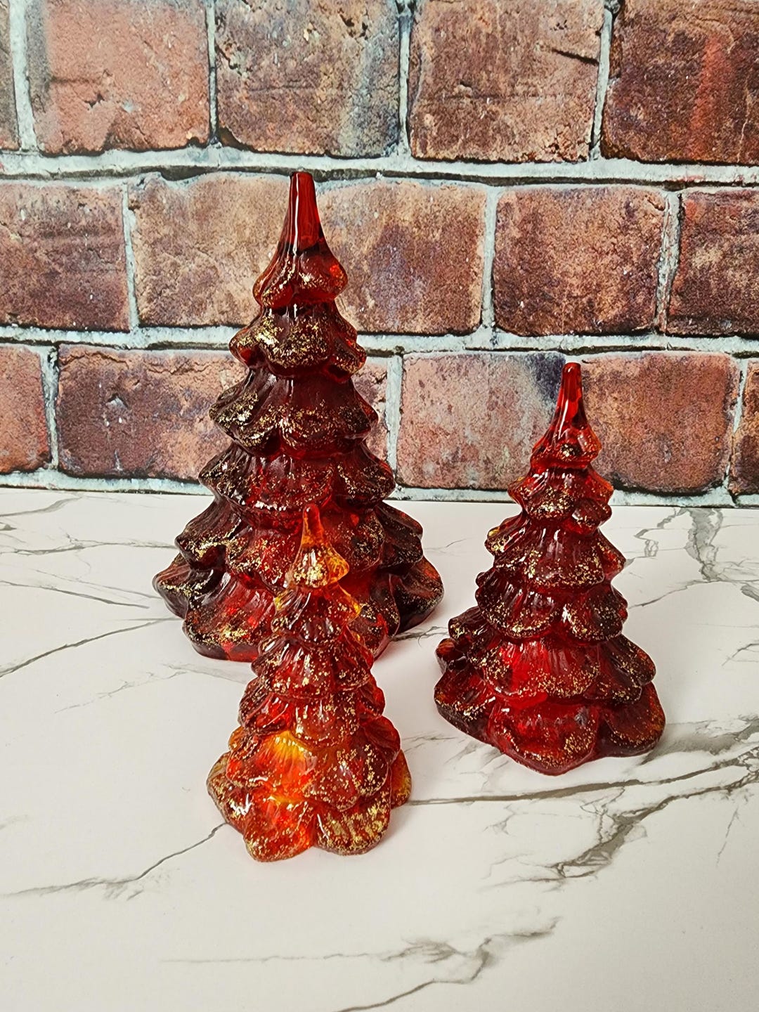 Fenton Art Glass Ruby Red With Gold Sparkle Christmas Trees - Etsy