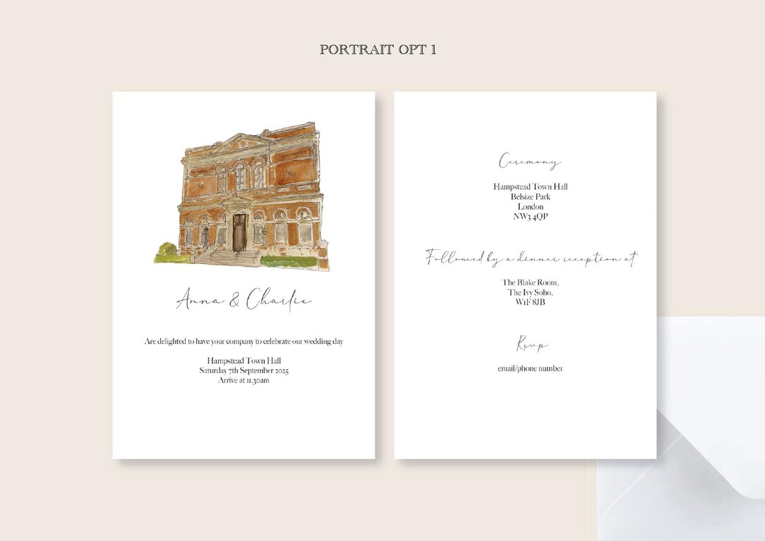 Hampstead Town Hall Wedding Invitation - Etsy
