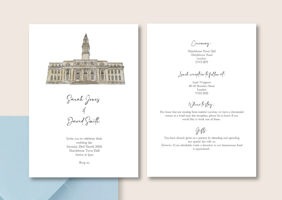 Marylebone Town Hall Wedding Invitation - Etsy