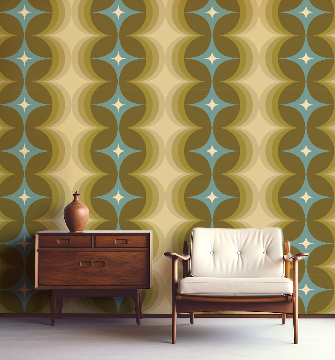70s Retro Vintage Diamonds Wallpaper in Olive Green and Retro Blue ...