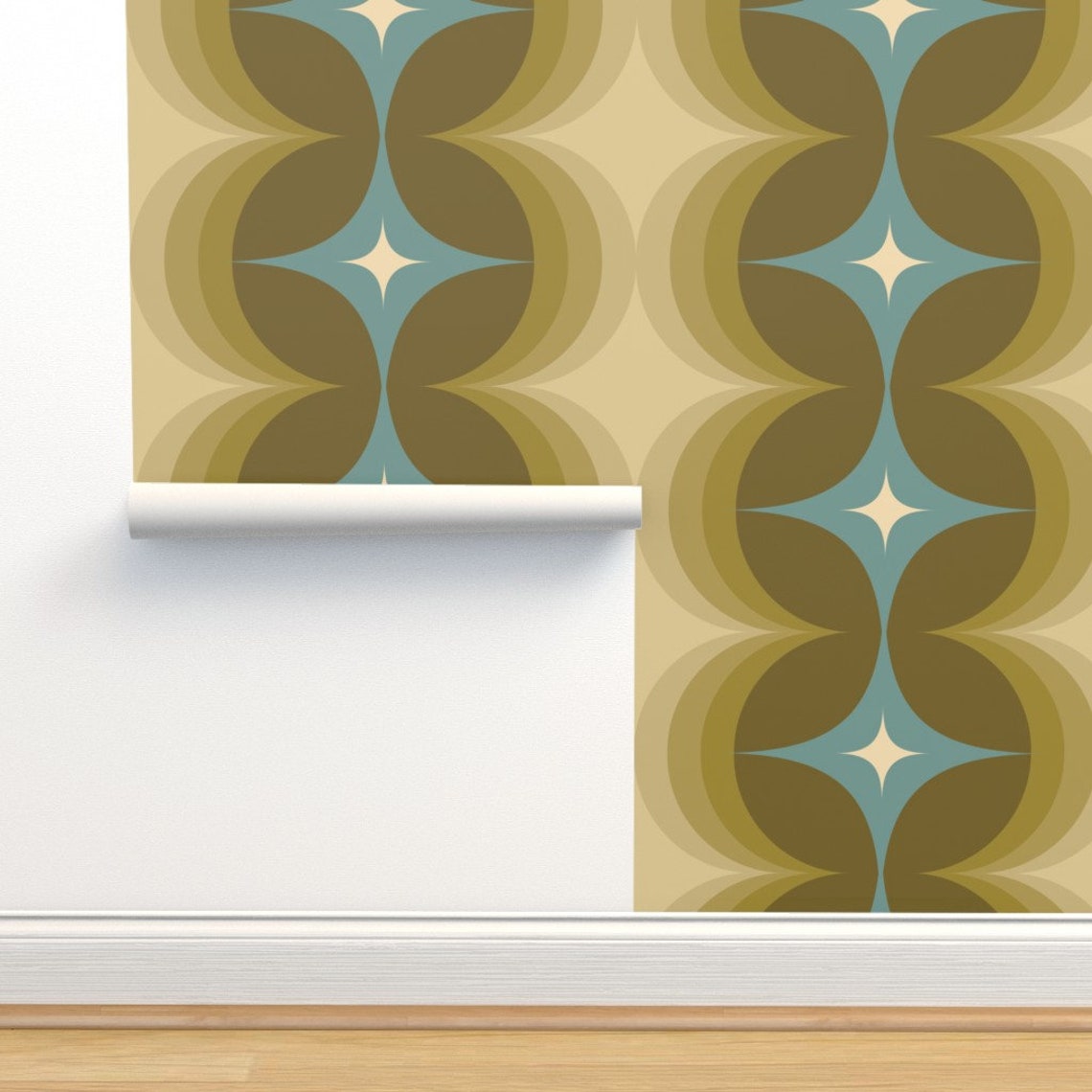 70s Retro Vintage Diamonds Wallpaper in Olive Green and Retro Blue ...