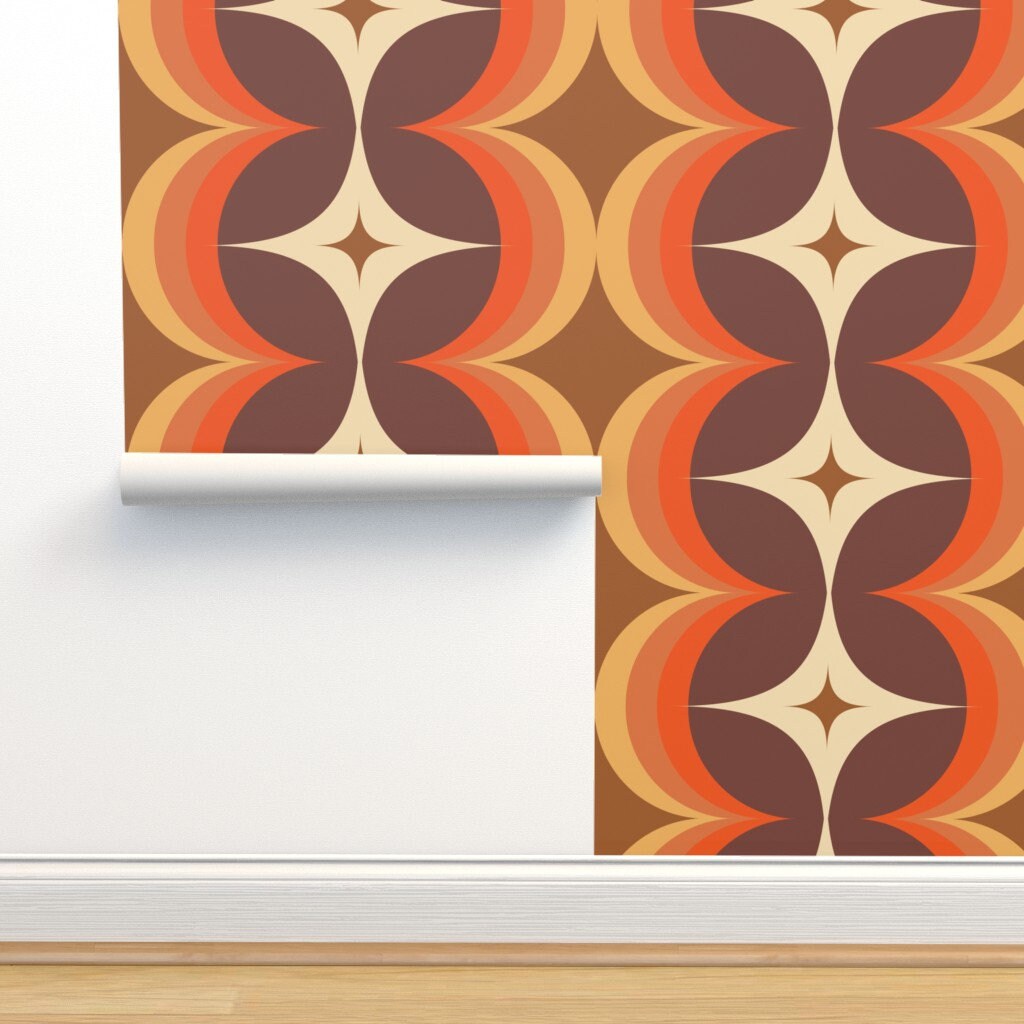 70s Retro Vintage Diamonds Wallpaper in Brown Orange Tan Yellow, Peel ...